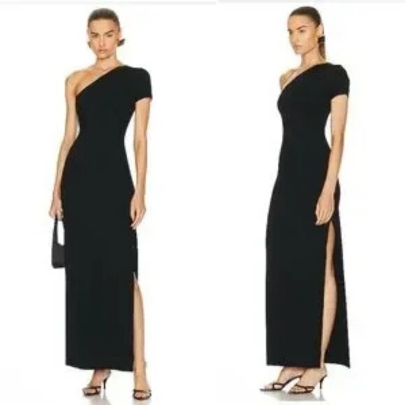 STAUD | Dresses | Womens Staud Adalynn Black One Shoulder Bodycon Evening Slitted Maxi Dress L ...